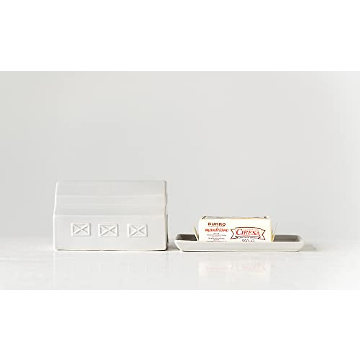 Creative Co-Op Matte Stoneware Barn Butter Dish Food Storage, 1 Pack, White