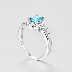 Narica Silver Plated Oval Cut Created Blue Topaz CZ Cubic Zirconia Filled Eternity Halo Cocktail Party Wedding Engagement Statement Band Women's Dragonfly Butterfly Ring for Mom Bridal Lover Gift 9#