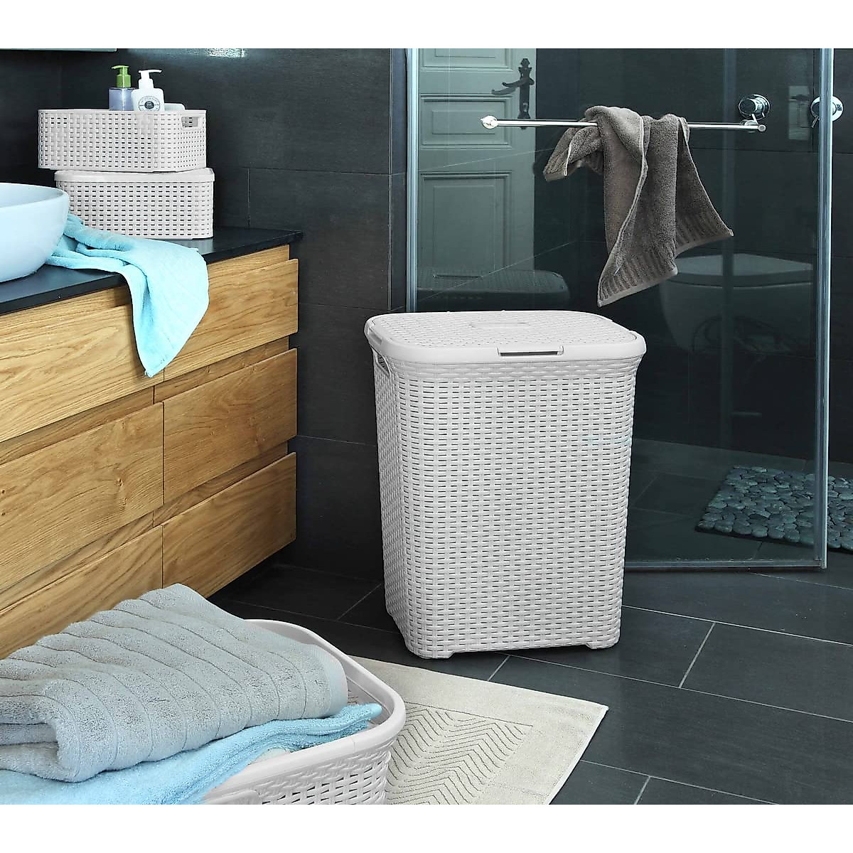 Curver Style 60 Litre Laundry Hamper, Vintage White