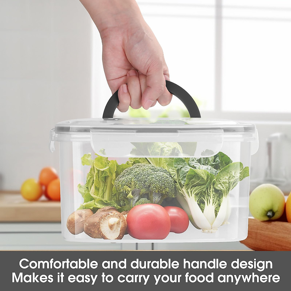 EsOfficce 4 PCS Vegetable Fruit Storage Containers for Fridge, Takeout Food Storage Containers with Removable Colander, Dishwasher Safe Produce Saver Container, Keep Fruit Vegetable Fresh Longer