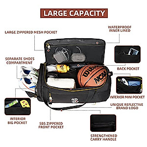 Gym Duffle Backpack for Men Women with Shoes Compartment,Travel Weekender Carry-On Bags with Detachable Back Pack Straps,Water Resistant Rucksack Daypack for Traveling Overnight Climb Sports,Yellow