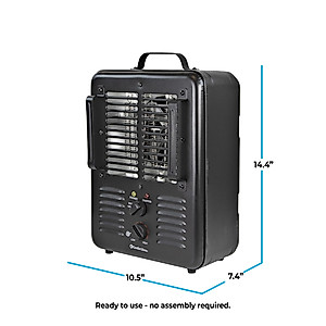 Comfort Zone Electric Portable Utility Space Heater with Adjustable Thermostat, Overheat Protection, & Tip-Over Switch, 1500W, CZ799BK