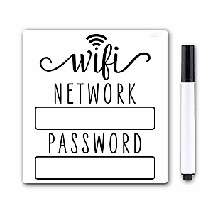 White & Black WiFi Password Sign Fridge Magnet, WiFi Sign with Black Wet Erasable Pen, Magnetic WiFi Password Sign for Home, Portable WiFi Sign for Guests, Airbnb Essentials for Hosts, 4.50x4.25 inch