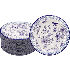 40 Pcs Floral Blue & White Flower Party Supplies White & Blue Floral Paper Plates 7" Wedding Party Plates for Floral Party Theme Bridal Shower Baby Shower Tea Party Floral Birthday Party Decorations