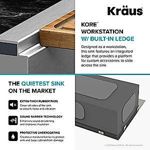 KRAUS Kore™ Workstation 30-inch Drop-In 16 Gauge Single Bowl Stainless Steel Kitchen Sink with Accessories (Pack of 5) with WasteGuard™ Continuous Feed Garbage Disposal, KWT310-30-100-75MB