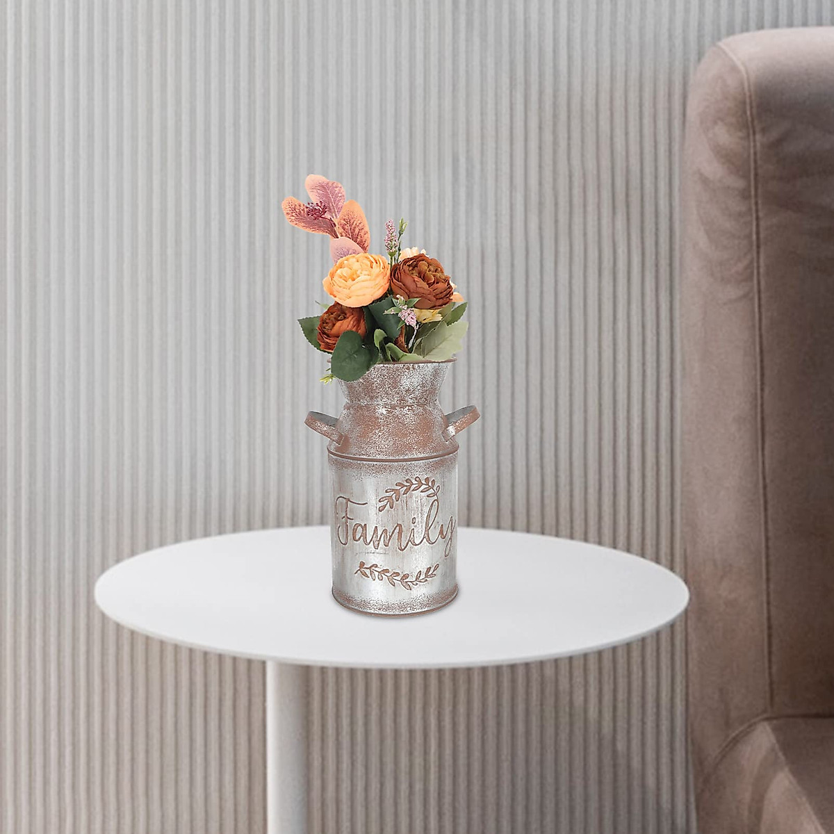 YARDWE Rustic Metal Flower Vase Farmhouse Vase Galvanized Milk Jug Flower Vase Decorative Planter Buckets for Home Garden Decor Brown