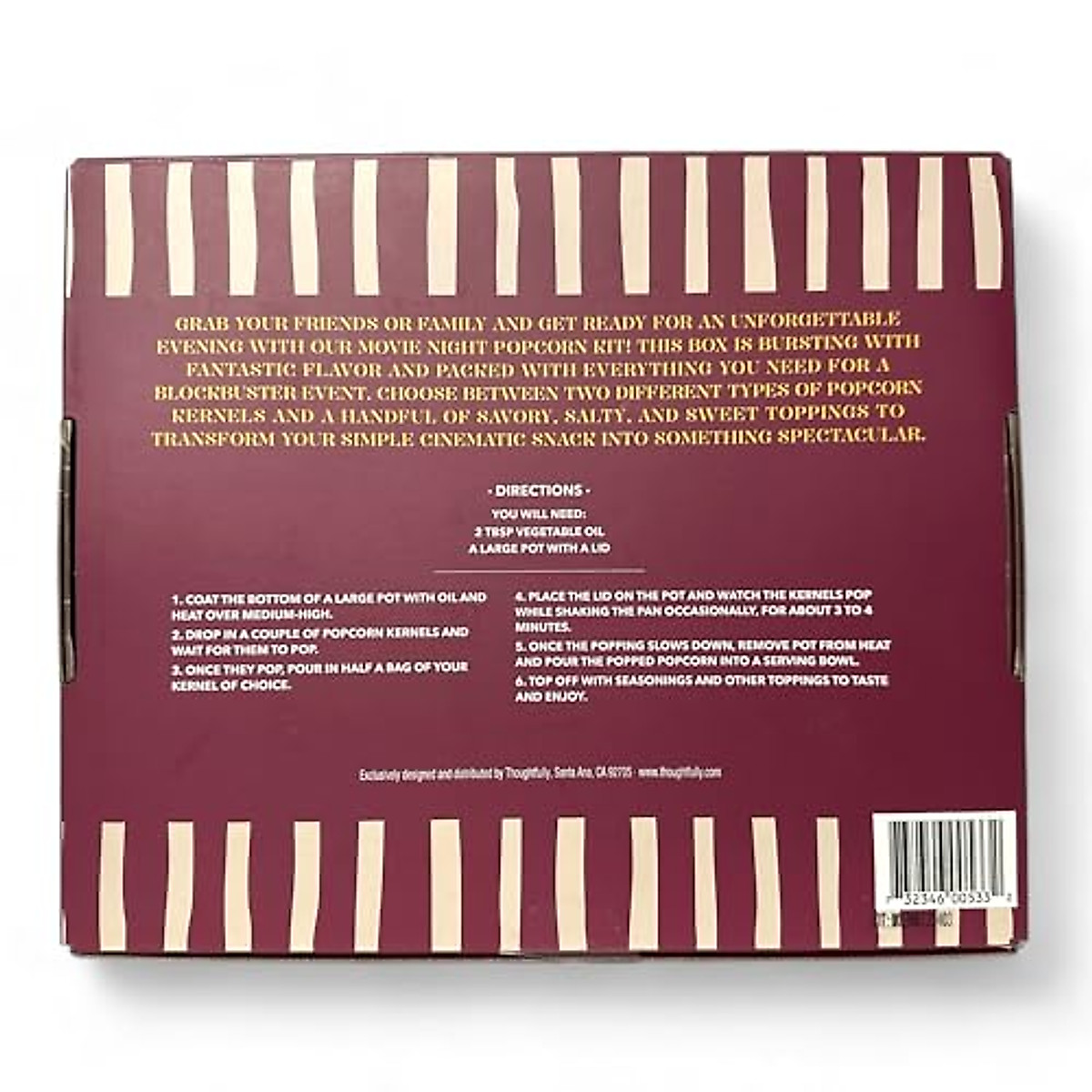 Thoughtfully Gourmet, Movie Night Popcorn Set, Includes Yellow and Mixed Popcorn Kernels, 10 Paper Popcorn Bags, 5 Popcorn Seasonings & Toppings