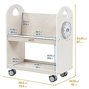 ECR4Kids Mobile Book Cart with Countdown Timer, Classroom Bookshelf, 29.3"D x 15.75"W x 34.25"H, White Wash