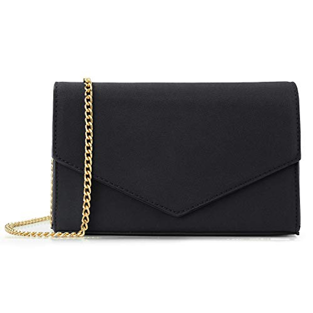 HOXIS Minimalist Evening Envelope Clutch Chain Shoulder Bag Women Faux Leather Suede Purse (Black)
