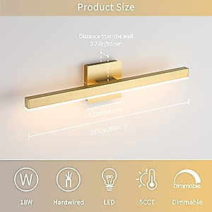 Joossnwell Gold Vanity Lights for Bathroom 24" Inch Dimmable 5CCT Modern Bath Vanity Lighting Fixtures Over Mirror LED Bathroom Wall Sconces Light 18W
