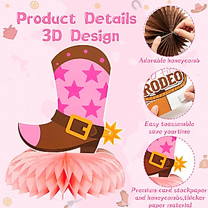 ANGOLIO Cowgirl Honeycomb Table Decorations - 12Pcs My First Rodeo Themed Honeycomb Table Decor Pink Cow Paper Honeycomb Centerpieces Western Theme Party Pink Little Cowgirl Party Table Decoration