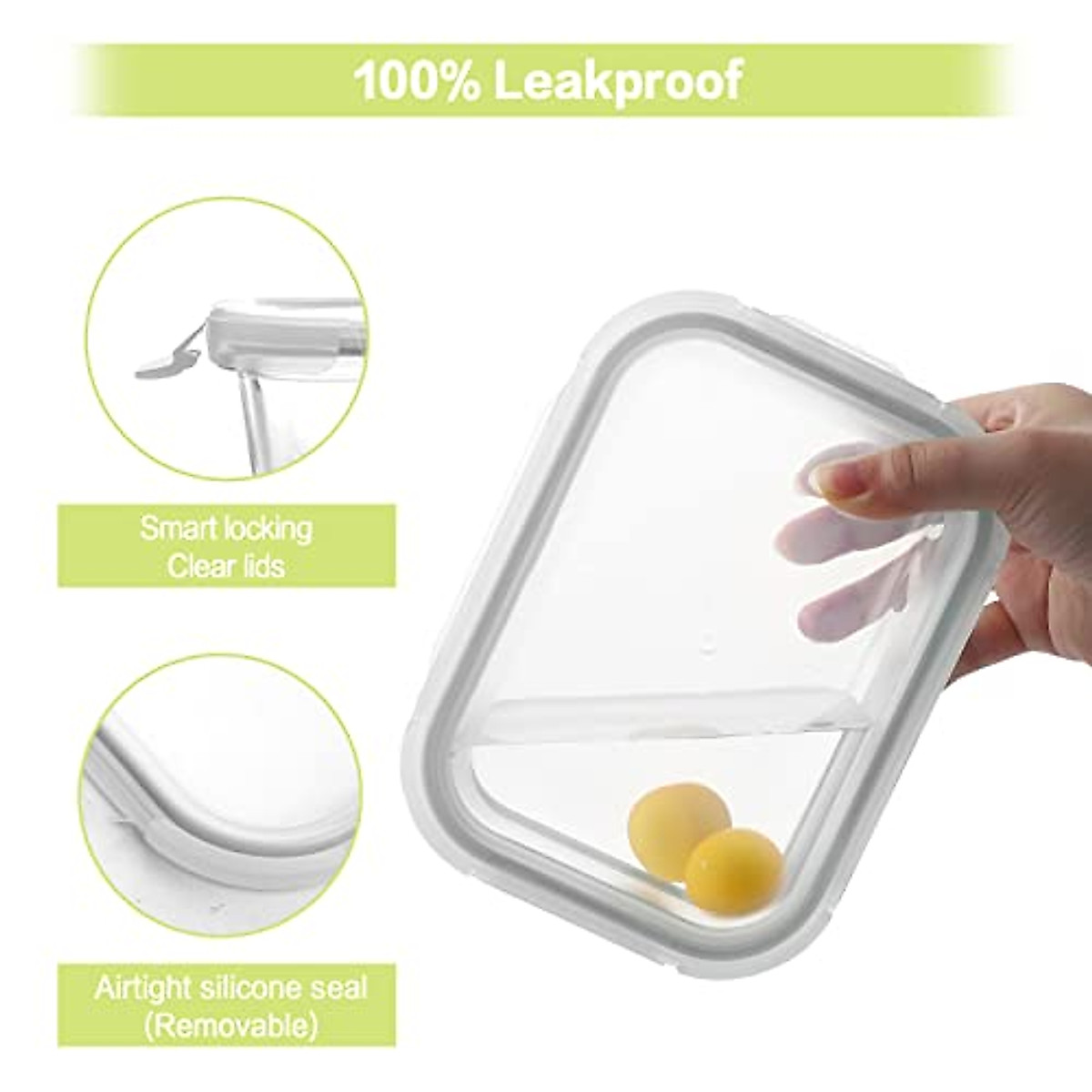 HOMBERKING 9 Pack Glass Meal Prep Containers 3 & 2 & 1 Compartment, Glass Food Storage Containers with Lids, Airtight Glass Lunch Bento Boxes, BPA-Free & Leak Proof (9 lids & 9 Containers) - White