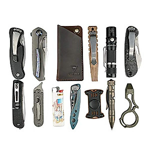 VIPERAED PJ11 Leather EDC Pocket Slip for Folding Knife, Mini Knife/Flashlight/Multitool and Other EDC Gear Leather Holster, Small Leather Utility Knife Sheath for Belt(Brown)