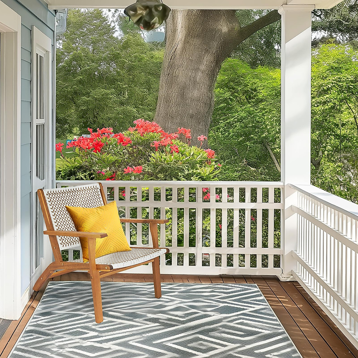 VINGLI Outdoor Lounge Chairs Acacia Wood with Woven Web Seat and Back,Outdoor Reclining Chair for Patio Lawn Garden Backyard Deck (1 Piece)