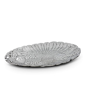 Arthur Court Designs Aluminum Harvest Turkey Oval Platter Food Serving Tray Thanksgiving Holiday Theme Metal Artisan Quality Hand Polished Tarnish-Free 21.5 inch x 16 inch