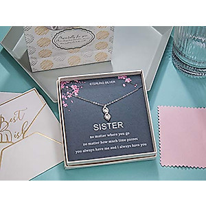 Gifts from Sister, Sterling Silver Infinite Two Interlocking Infinity Double Hearts, Birthday Jewelry Gift Necklaces for Sisters, No Matter