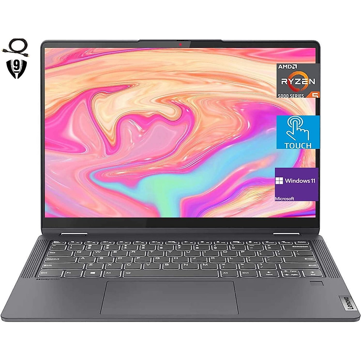 Lenovo Flex 5 14" 2-in-1 Laptop, WUXGA Touchscreen Display, AMD Ryzen 5 5500U, 16GB RAM, 512GB PCIe SSD, Bluetooth, Webcam, Backlit Keyboard, Fingerprint Reader, Windows 11 Home, Grey