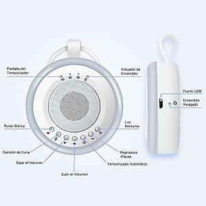 Easy@Home White Noise Sound Machine: Portable 2 in 1 Soother Night Light for Baby - 16 Soothing Lullaby Sounds - Sound Therapy for Home - USB Rechargeable GM-02