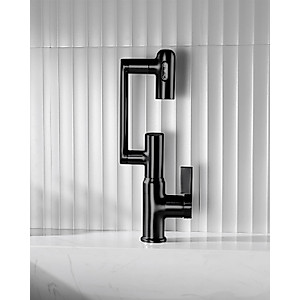 Lefton Rotatable Bathroom Faucet with Temperature Display in Fahrenheit (Batteries-Free), 3 Water Outlet Modes, Matte Black, BF2204-3