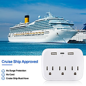Cruise Power Strip Cruise Essentials Non Surge Protection Outlet Extender with USB Outlets Ports Portable Travel Adapter Multiple Plug for Cruise Ship, Home, Office, White