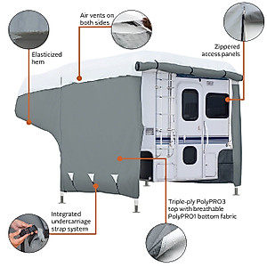 Classic Accessories Over Drive PolyPRO 3 Camper Cover, Fits 10' - 12' Campers, Camper RV Cover, Customizable Fit, Water-Resistant, All Season Protection for Motorhome, Grey/Snow White