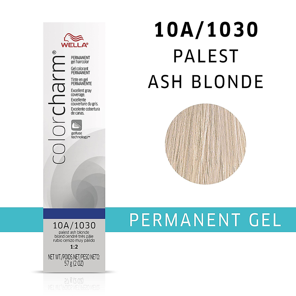 WELLA colorcharm Permanent Gel Haircolor, With Long Lasting Gelfus Technology, For Gray Coverage, 10A Palest Ash Blonde, 2 oz