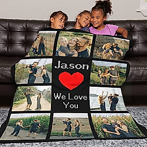 HYHSJY Gifts for Mom Dad Custom Blankets Personalized Throw Blankets with Photo Text Customized Love Blanket for Wife Friend Mom Couple Grandma Pets Gifts for Birthday Anniversary Halloween Christmas