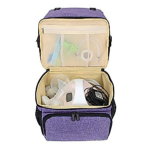 Luxja Breast Pump Bag with 2 Compartments for Breast Pump and Cooler Bag, Leakproof Pumping Bag for Working Mothers (Fits Most Major Breast Pump), Purple