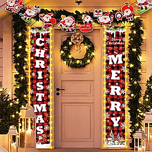 Christmas Porch Signs Banner for Outdoor Christmas Decorations with Lights, Merry Christmas Sign Hanging Door Banners(71"x 12") for Home Wall Front Indoor Yard Merry Christmas Banner