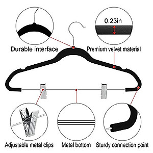 TIMMY Velver Hangers with Clips (20 Pack) Hangers Non Slip Velvet Clothes Hangers,Ultra Thin Pants Hangers,Skirt Hangers with 360°Swivel Hooks(Black)