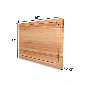 CONSDAN Cutting Board, USA Grown Hardwood, Butcher Block Hard Maple with Invisible Inner Handle, Prefinished with Food-Grade Oil, Suitable for Kitchen Edge Grain, 1-1/2" Thick, 16" L x 12" W