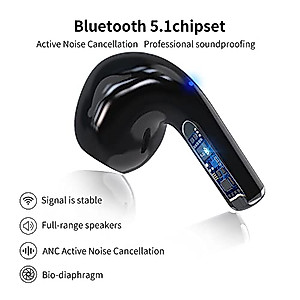 Tikgram Bluetooth 5.1 earplug True Wireless Headset 3D Surround Sound Effect Intelligent Touch Automatic Pairing ipx5 Waterproof Built-in Sports Microphone Suitable for Work/Travel/Fitness