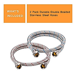 Premium Stainless Steel Washing Machine Hoses - 4 Ft Burst Proof (2 Pack) Red and Blue Striped Water Connection Inlet Supply Lines for Washer, Washer Hoses from Wellup