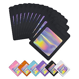 Holographic Bags Candy Bags 300 PCS (3x4.7 Inch, Black) Resealable Bags Packaging Bags with Clear Window Small Bags Foil Pouch Bags for Food Storage Small Business Christmas