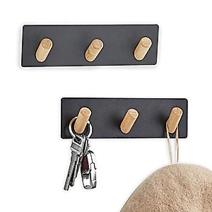CENQA Magnetic Key Rack, Key Hooks,Magnetic Key Holder ,Magnetic Hooks for Refrigerator,Coat Hooks，Coat Rack,Towel Rack (Black, 2 Pack) (Black, 2 Pack)