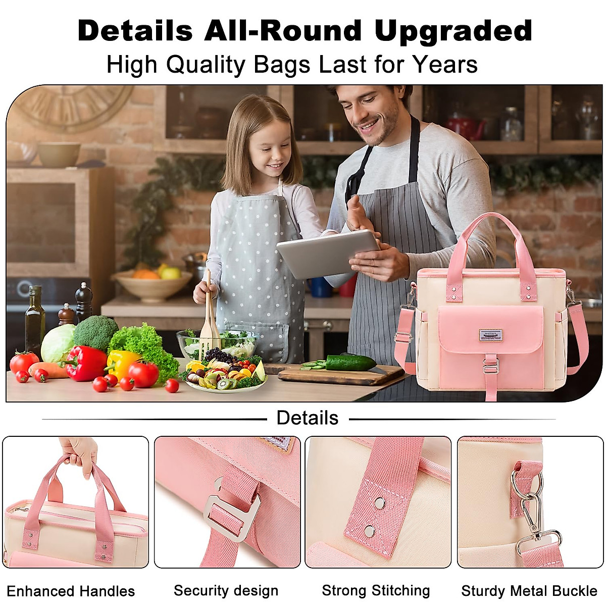 Weitars Insulated Lunch Bag for Men Women,Leak Proof Lunch Box for Work,Extra Large Lunch Tote Bag With Removable Shoulder Strap with Side Pockets,Reusable Lunch Bag For Picnic Hiking