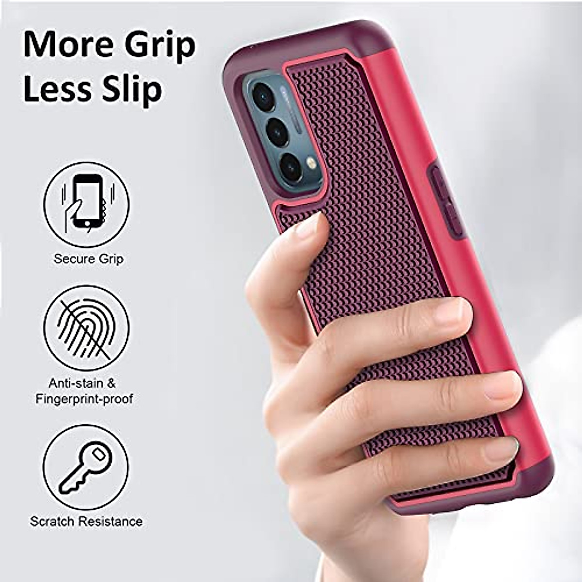 NTZW for OnePlus Nord N200 5G Case: Heavy Duty Shockproof Protective Phone Case [2 Tempered Glass Screen Protector] Anti-slip Textured Hard Cover + Soft Silicone Bumper, Military Armor Case - Burgundy