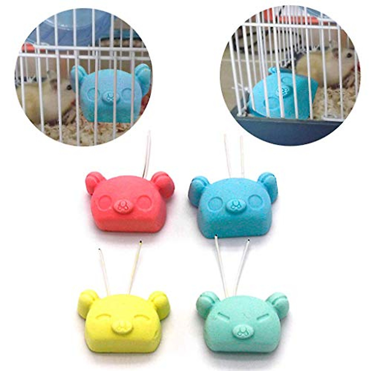 U-M pulabo Pet Teeth Grinding Stone Pig Shape with Wire - Mineral Stone Calcium Chew Hanging Cage Toy for Hamster Squirrel Parrot Chinchilla Guinea Pig Rabbit, 1PC Random Color Beautiful