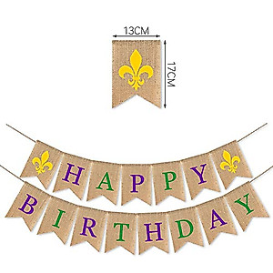 SWYOUN Burlap Happy Birthday Banner Mardi Gras Birthday Party Bunting Garland Supplies