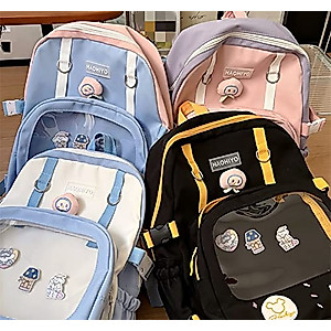 Aoakva Kawaii Backpack Comes with Huge Kawaii Panda Doll and 4 Kawaii Patches Cute for Teen Girl Boy Students (Pink+Purple)