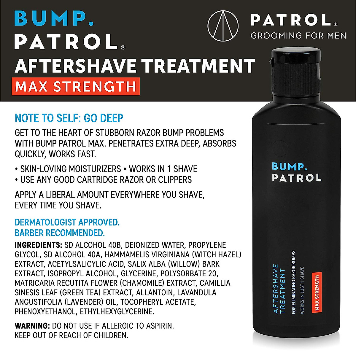 Bump Patrol Maximum Strength Aftershave Formula - After Shave Solution Eliminates Razor Bumps and Ingrown Hairs - 2 Ounces
