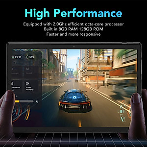 Yunseity 10 Inch Tablet, Octa Core Processor with 8GB RAM 128GB ROM, Dual 13MP+5MP Camera, 5G WiFi, Bluetooth, 8800mAh, GPS, IPS Full HD Display (Gray)
