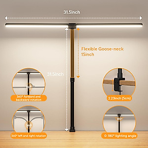 APMIEK LED Desk Lamp for Home Office, 24W Remote Control Computer Desk Light Bright Desktop Lamp Multi Lighting Modes Dimmable Clamp Desk Lighting for Work with Adjustable Gooseneck, Double Head,Black