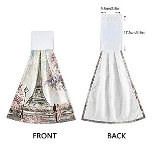 Alaza 2 Pcs Kitchen Towel, Street Cherry Blossom Paris Eiffel Tower Oil Painting Art Absorbent Towel Hanging Towel Hand Towel