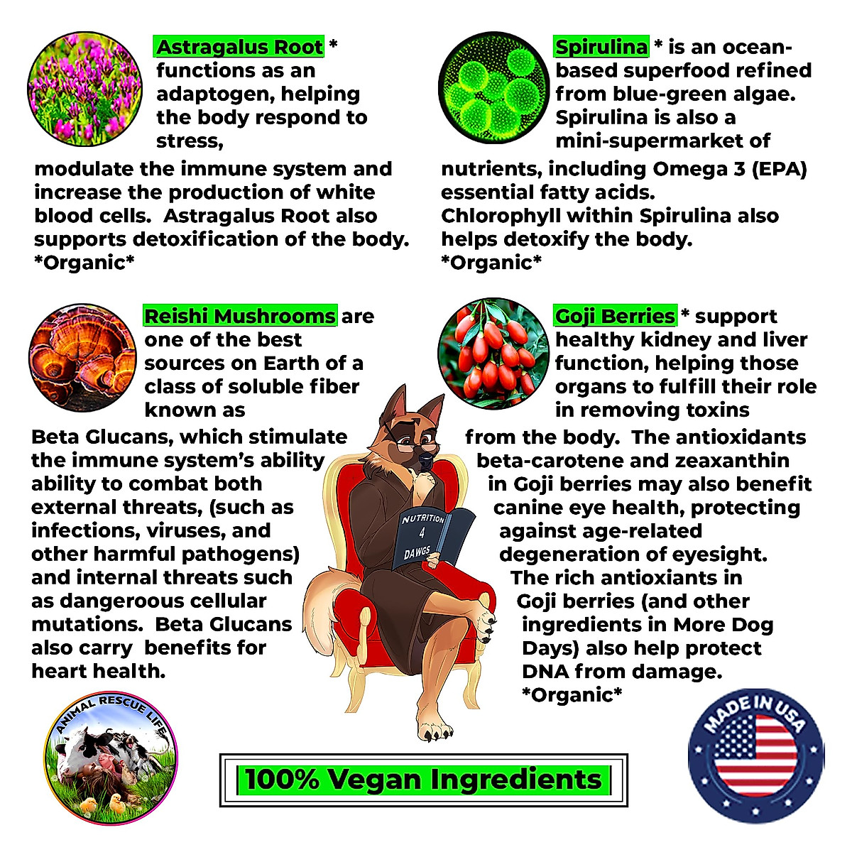 More Dog Days - Anti-Aging & Immune Support | Organic, Human-Grade Ingredients | Medicinal Plants & Mushroom Extracts | Omega 3's, Antioxidants, Probiotics, Vitamins & Minerals | Plant-Based & Vegan