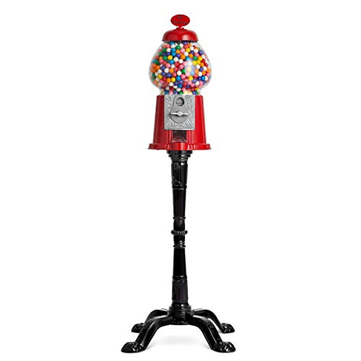 Gumball Machine - 15 Inch Candy Dispenser with Stand for Bubble Gumballs - Heavy Duty Red Metal with Large Acrylic ShatterProof Bowl - Easy Twist-Off Refill - Free or Coin Operated - by The Candery