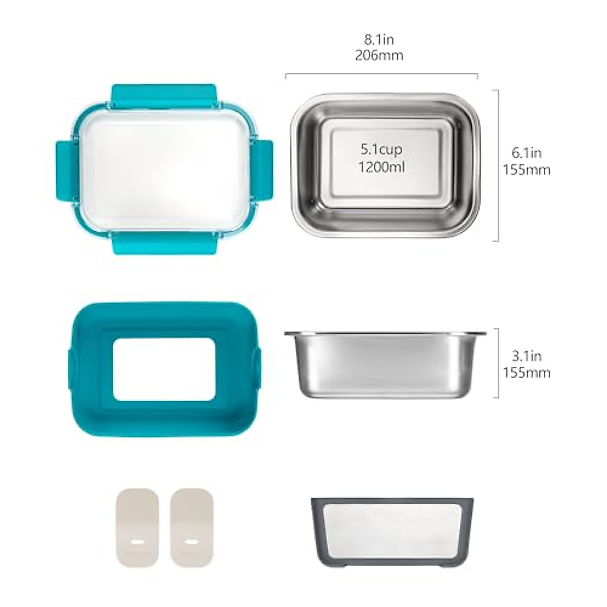 Stainless Steel Lunch Box with Silicone Sleeve/Bento Box/Food Storage Containers-Leak-Proof,Reusable and Microwavable-Ideal for Work & Travel-On-the-Go Meal Prep - Dishwasher Safe-1200ml/41Oz