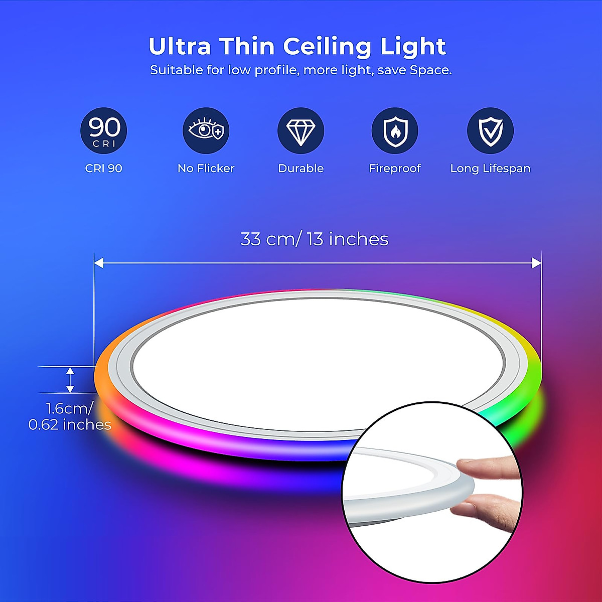 BLNAN Smart RGB LED Flush Mount Ceiling Light, 13 Inch 24W Dimmable Color Changing Wired Lamp Fixture with Remote Control, Works with Alexa Google Home Tuya App for Bedroom Living Kids Room Party
