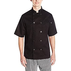 Chef Code Men's Short Sleeve Unisex Classic Chef Coat, Black, Medium