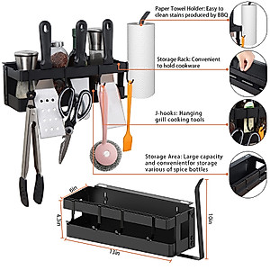 Griddle Caddy for Blackstone 36"/28"/17" Grill Utensil Storage, Grill Caddy for Outdoor Grill Blackstone Griddle Accessories Organizer, BBQ Caddy with Paper Towel Holder, Spatulas Slot, 4 J-Hooks